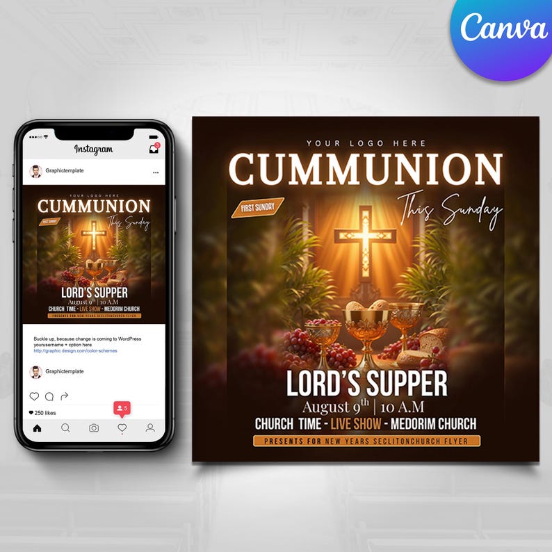 Sacred Meal Flyer Design | Editable Church Canva | First Sunday Service ...