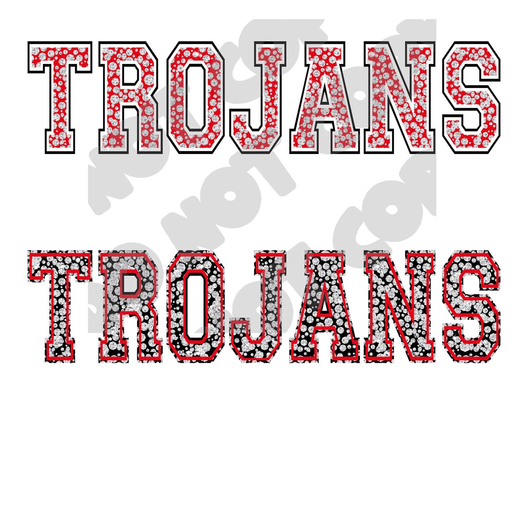 Trojans Red Black Spirit Go Team Custom Rhinestone Clipart Font ...