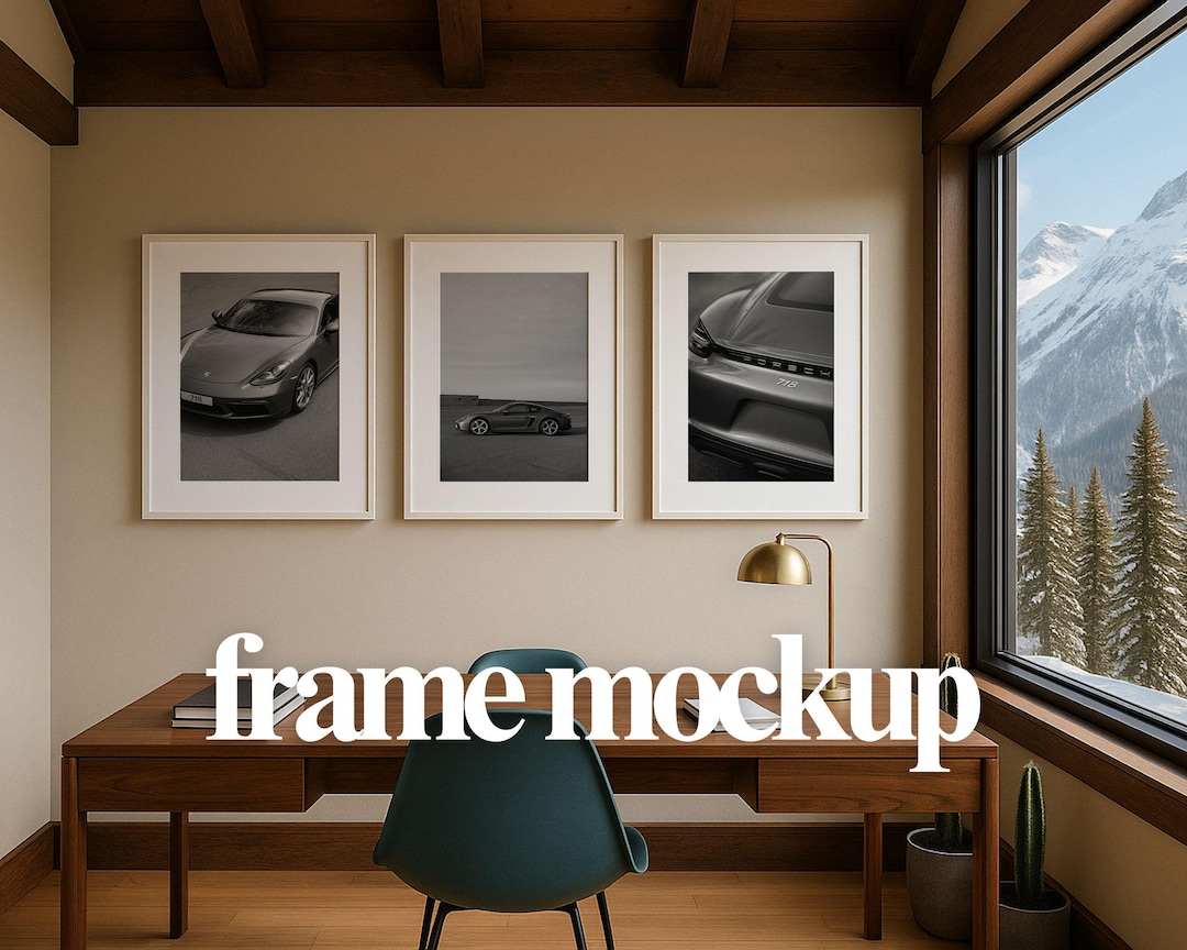 Triptych Wall Art Mockup PSD | Mountain Office Interior (digital ...