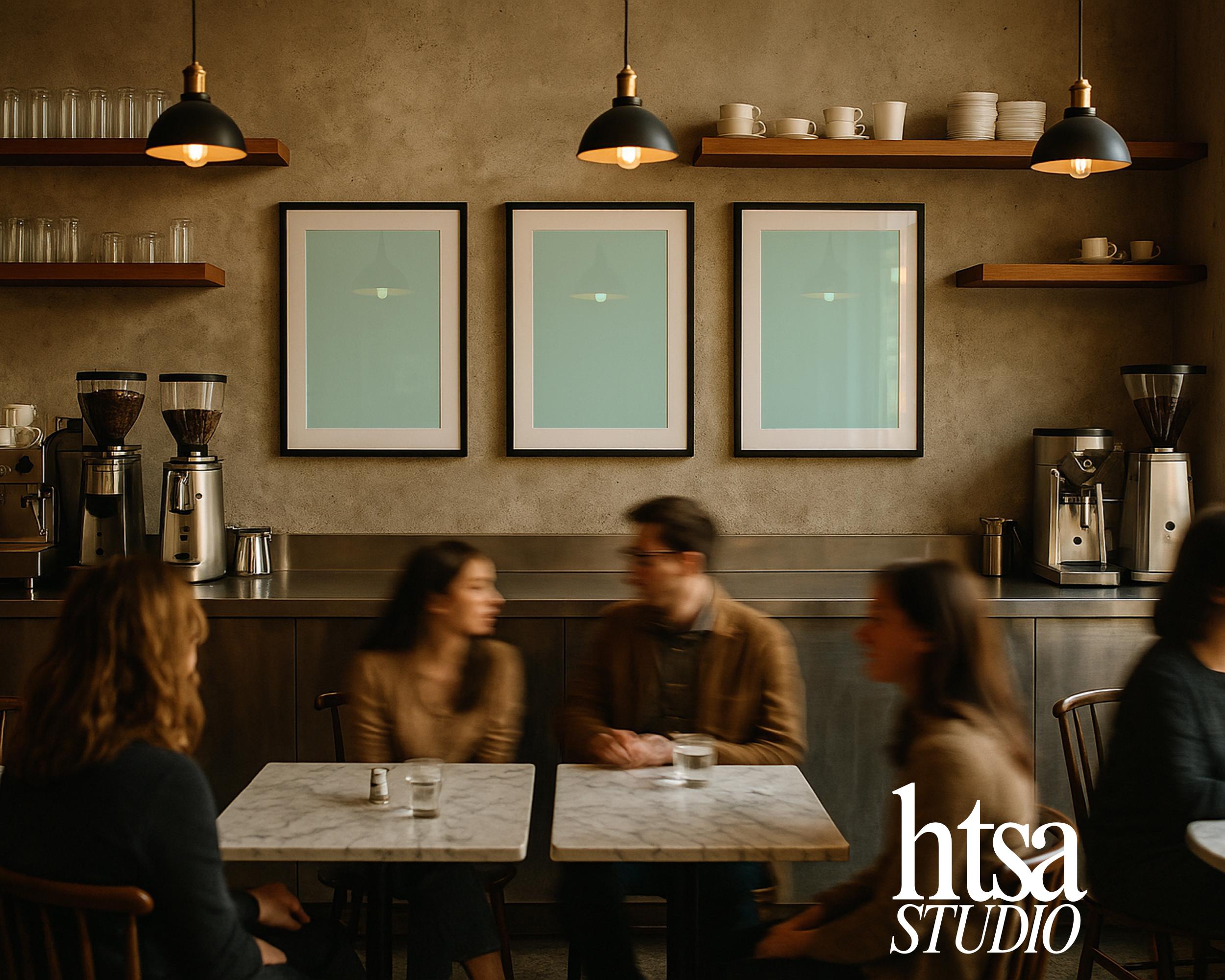 Cafe Wall Art Mockup – Triple Vertical Frame, Coffee Shop Interior (PSD ...