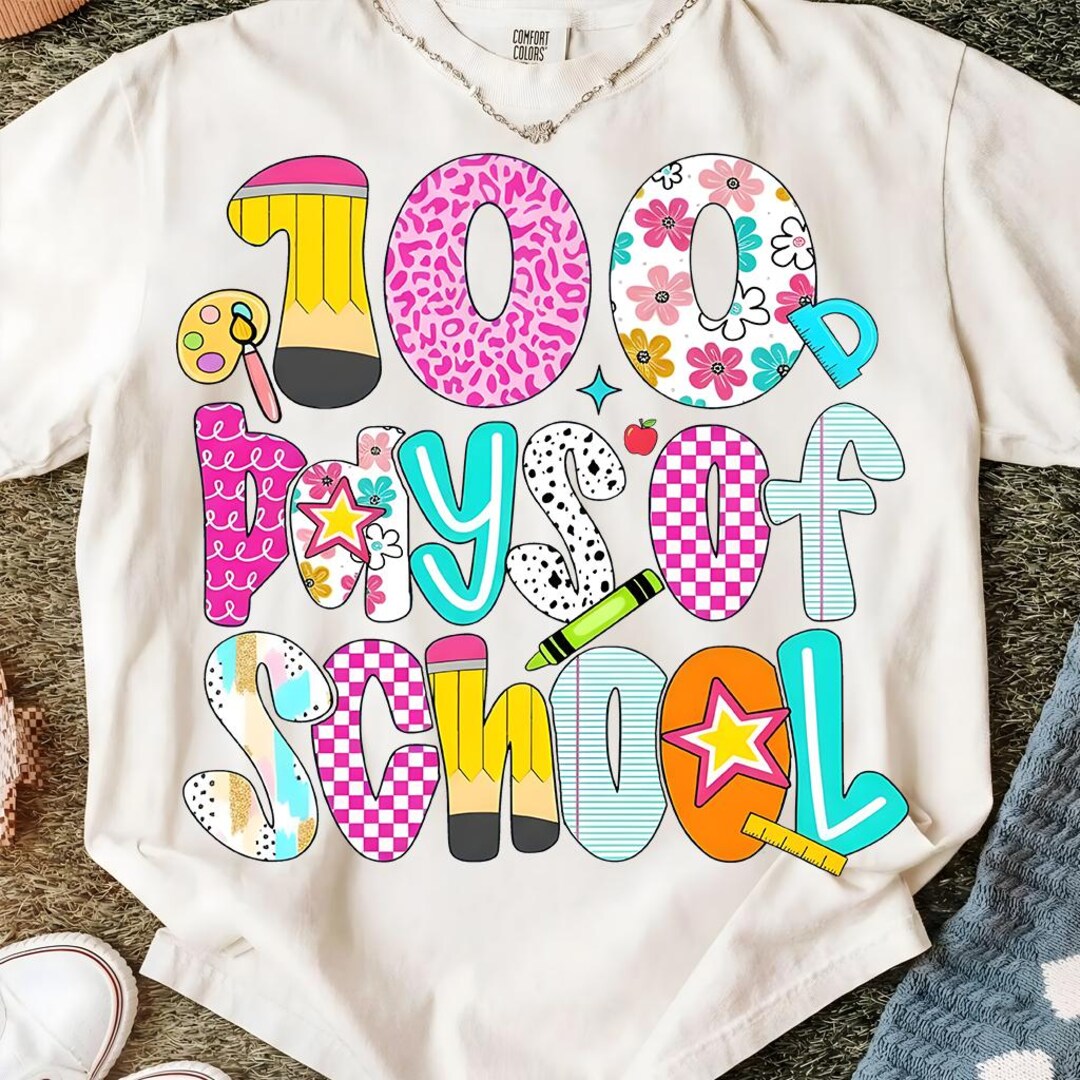 Preppy 100 Days of School Png, 100th Day of School Png, Teacher 100 ...