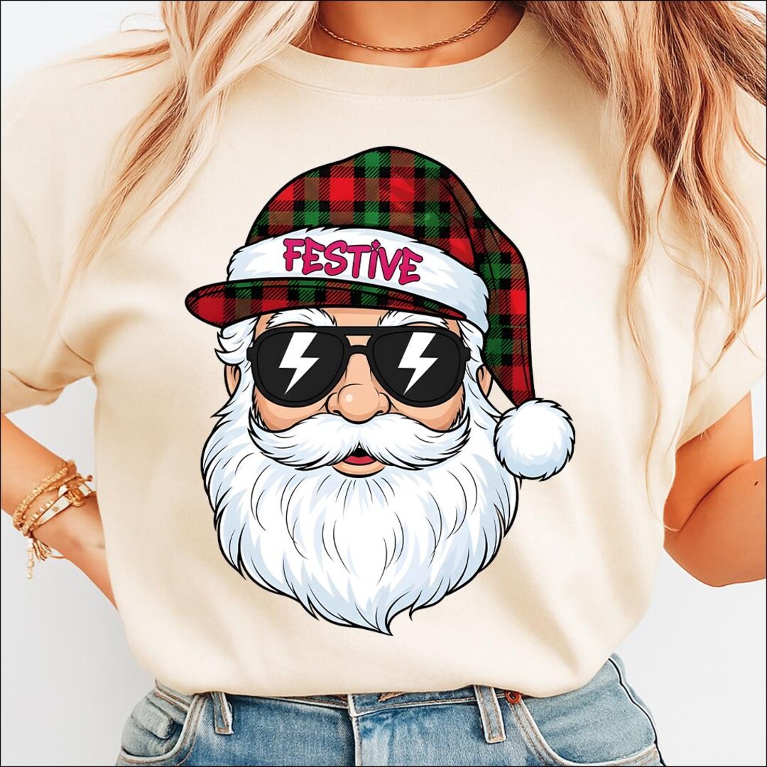 Checkered Santa Png, Santa Hat Christmas Png, Preppy Christmas Png ...
