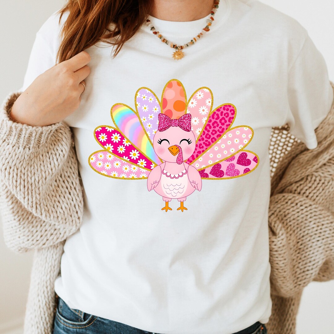 Pink Glitter Cute Turkey Thanksgiving Png, Fall Coquette Bow Girly ...