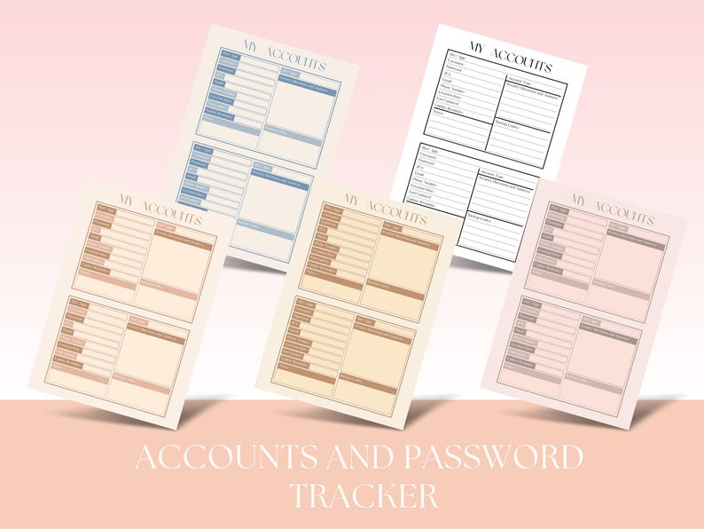 Accounts and Passwords Tracker, Printable Account Log, Password Tracker, Login Tracker, Instant ...