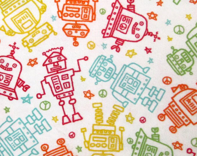 Red Robots Blue Robots Orange Robots Yellow Robots 100% Cotton Flannel ...