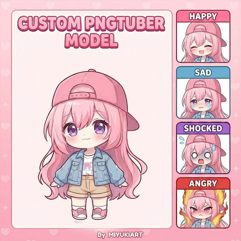 Custom Pngtuber Character | Chibi Vtuber Avatar | 4 Expressions | Free ...