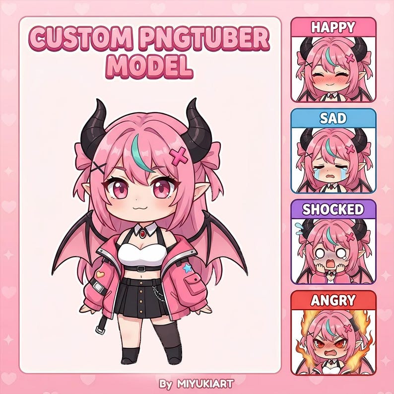 Custom Pngtuber Character | Chibi Vtuber Avatar | 4 Expressions | Free ...