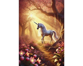 Colorful Forest Magical Unicorn Kids Poster Wall Home Decor Matte ...