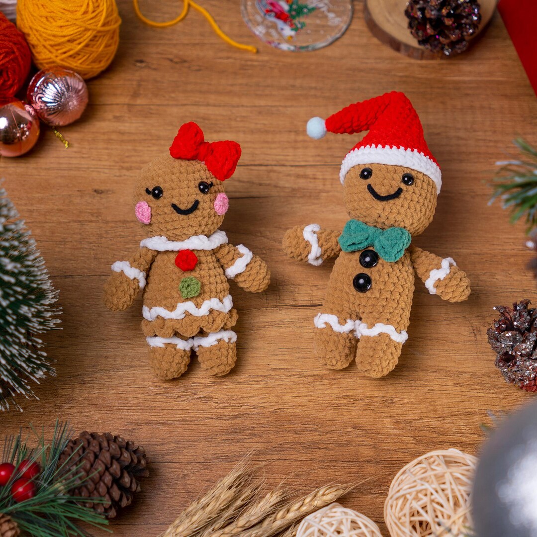 Set 2 Gingerbread Christmas Amigurumi Crochet Pattern, Gingerbread Man ...