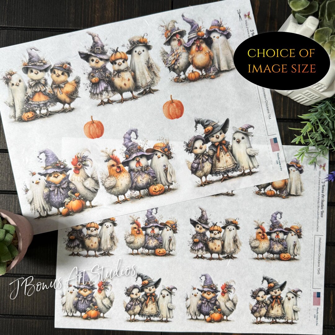 Halloween Chickens Decoupage Paper, Whimsical A4 Rice Paper for Small ...