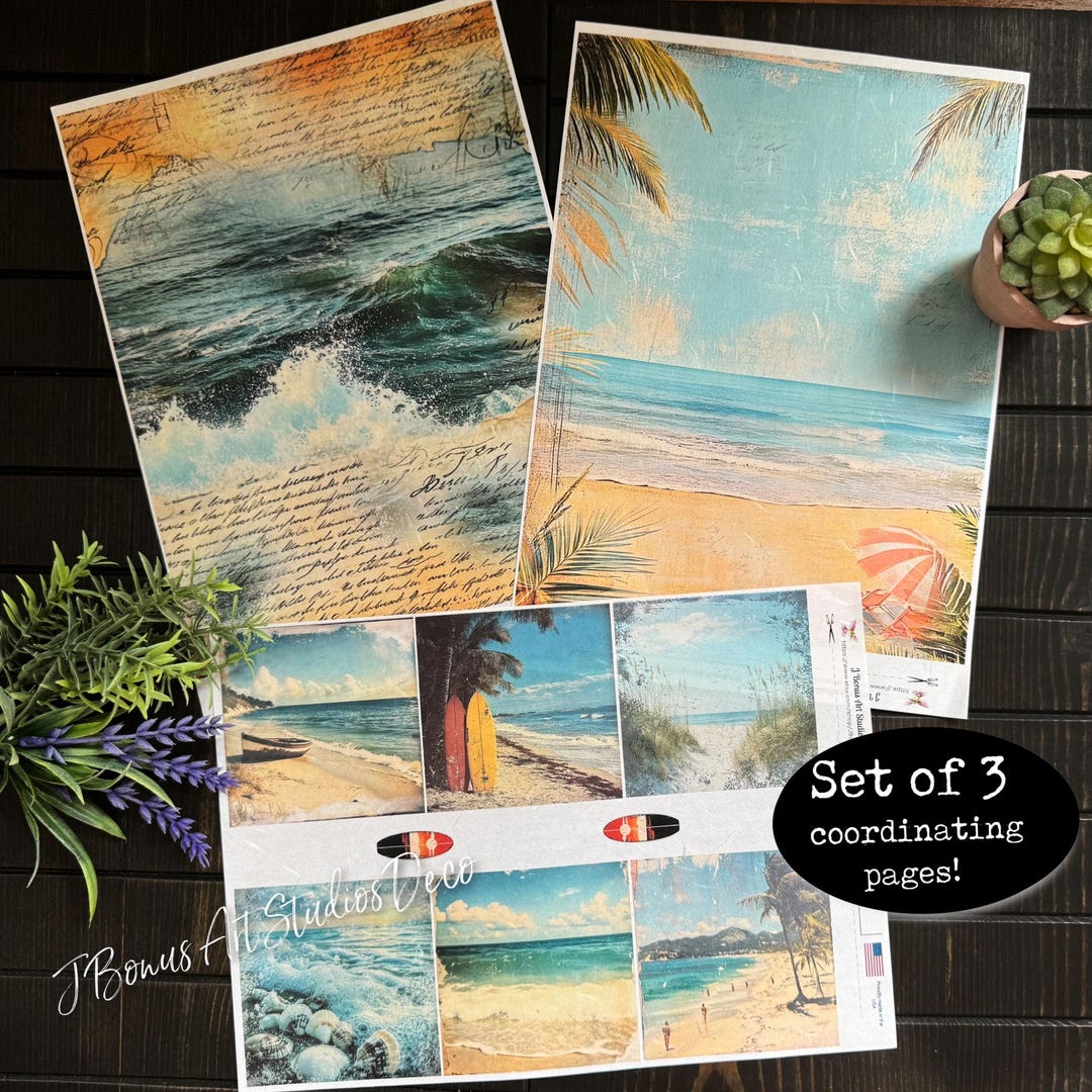 Beach Decoupage Bundle of 3 Size A4 Rice Paper, Small DIY Craft Project ...