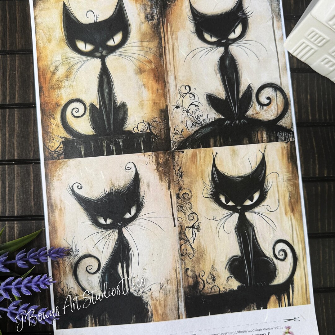 Black Cat Decoupage Paper, Halloween A4 Rice Paper for Small Craft ...