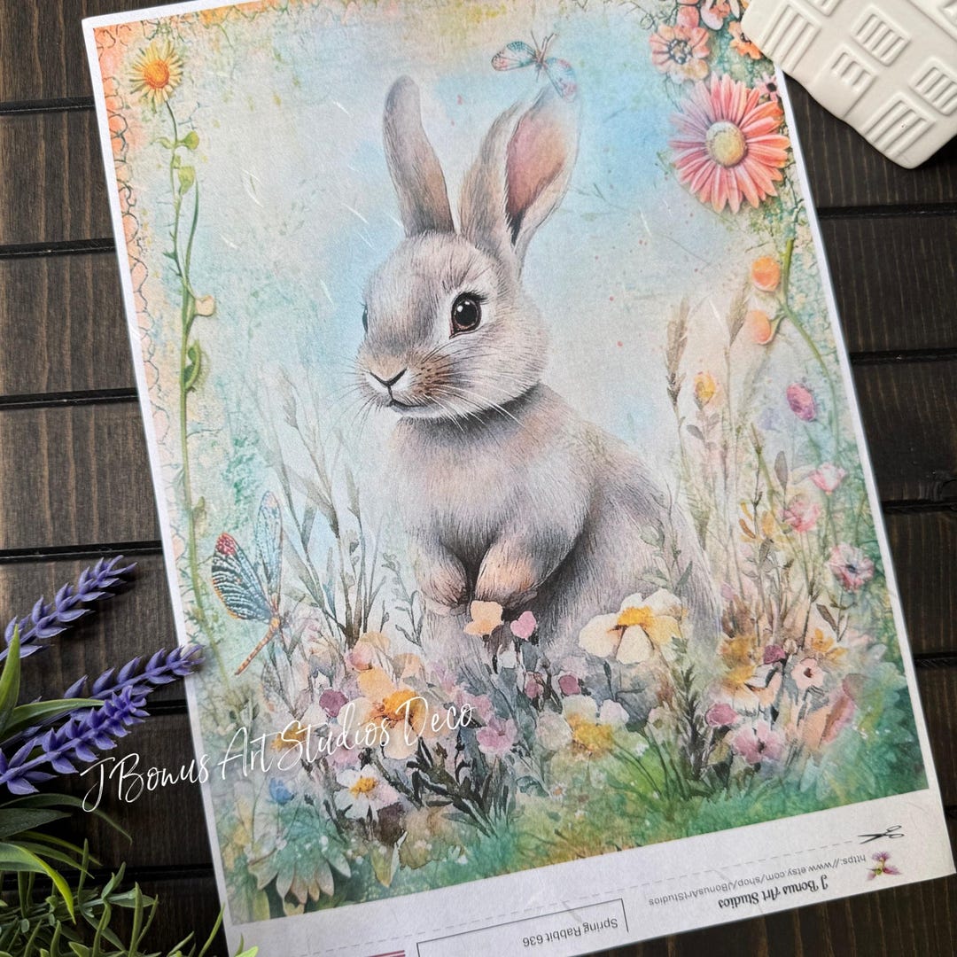 Spring Bunny Decoupage A4 Rice Paper, Small DIY Craft Project, Ephemera ...