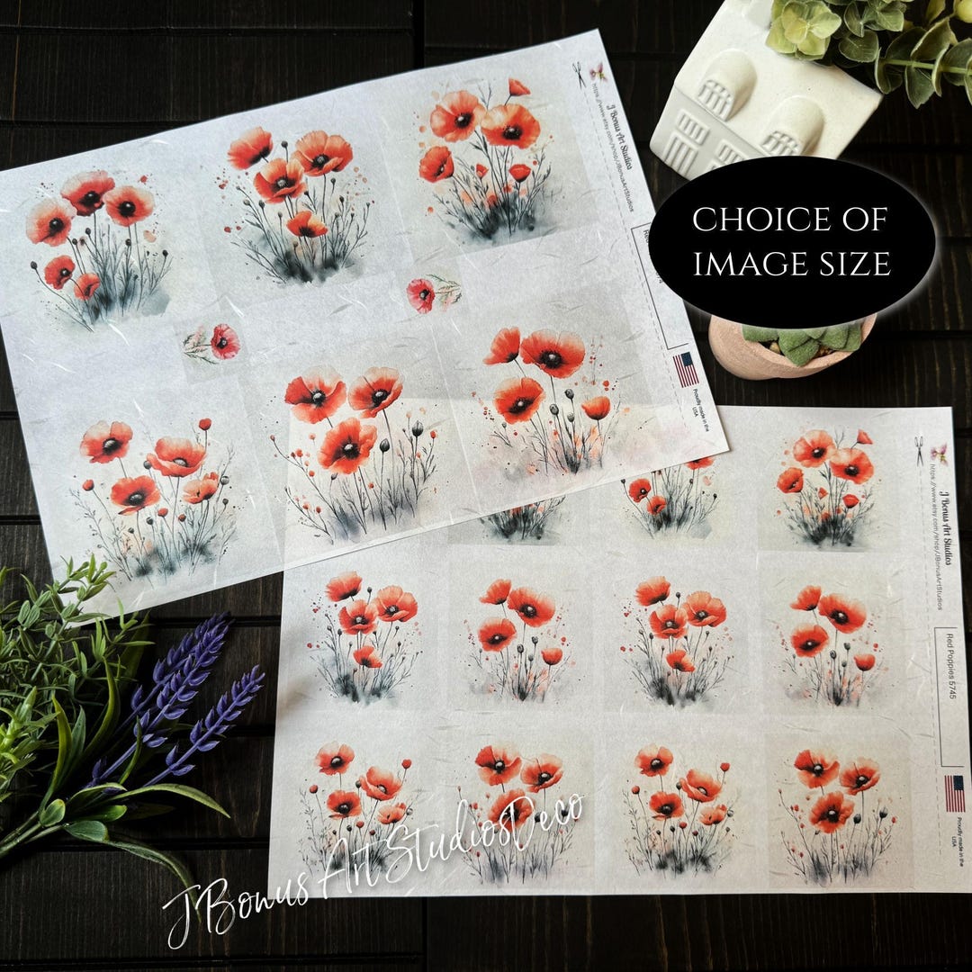 Red Poppies, A4 Rice Paper, Small Craft Decoupage Projects, Ephemera ...
