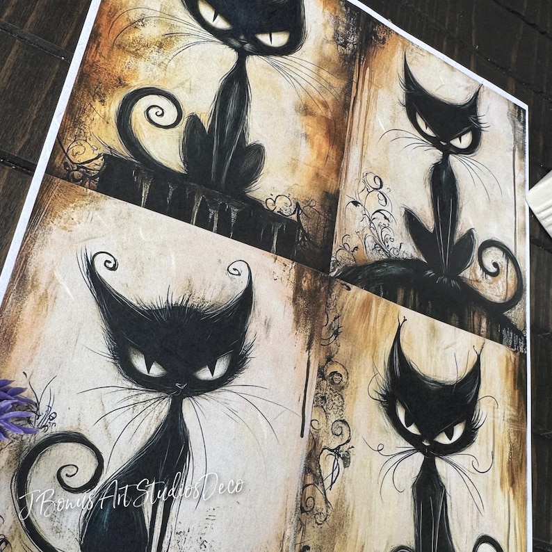 Black Cat Decoupage Paper, Halloween A4 Rice Paper for Small Craft ...