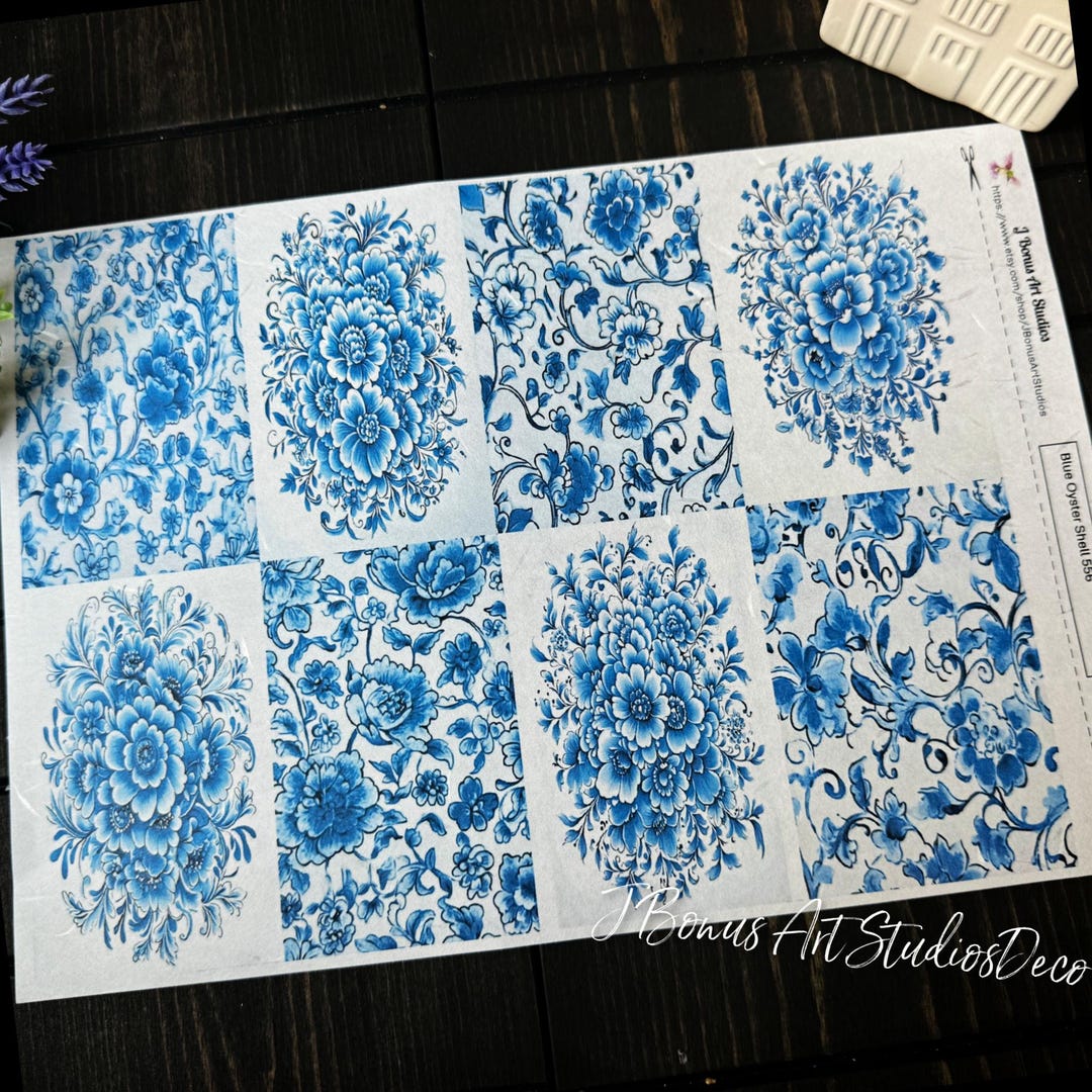Blue Floral Decoupage Paper, A4 Rice Paper, Small Craft Projects ...