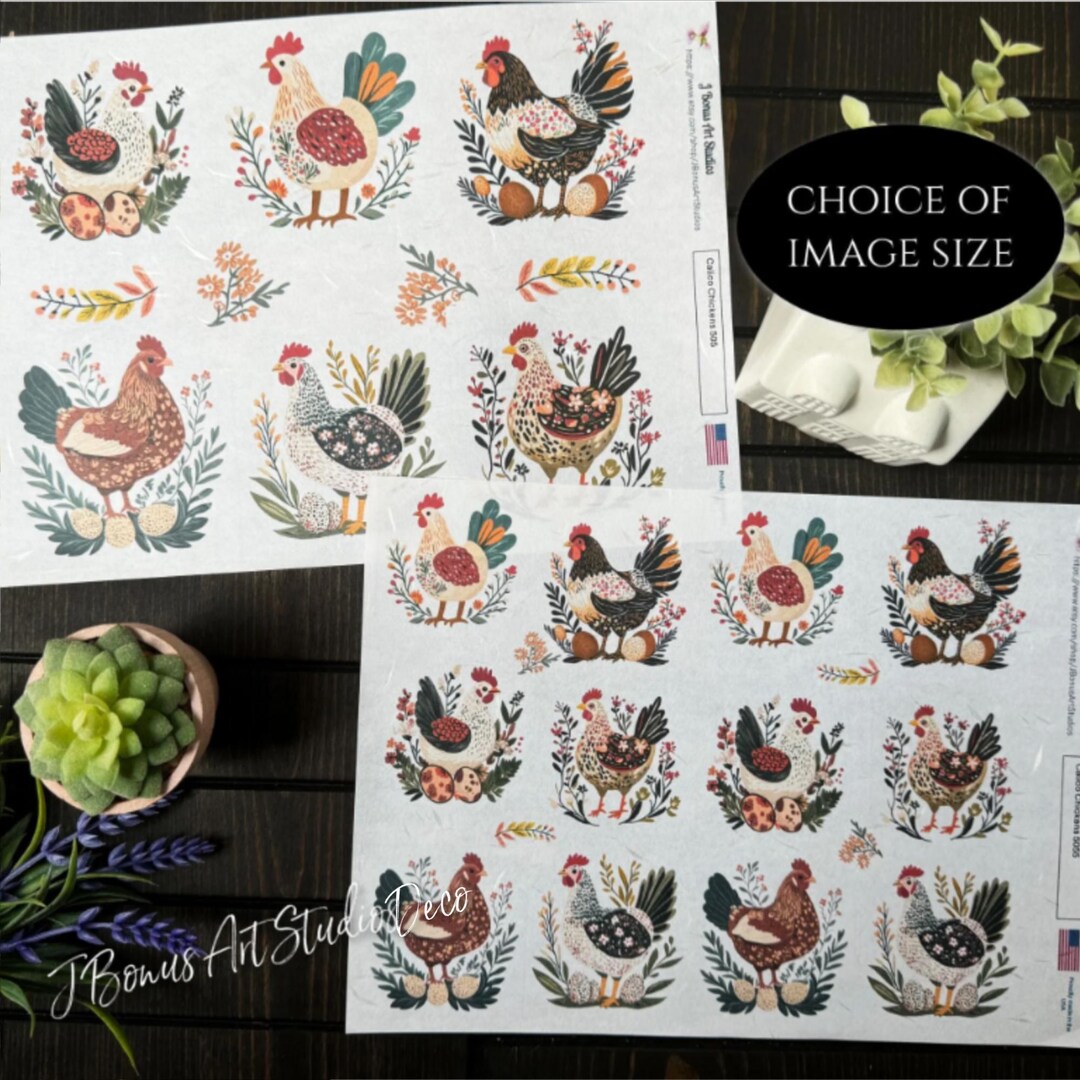 Boho Chickens Decoupage Paper, Folk Art A4 Rice Paper, Small Craft ...