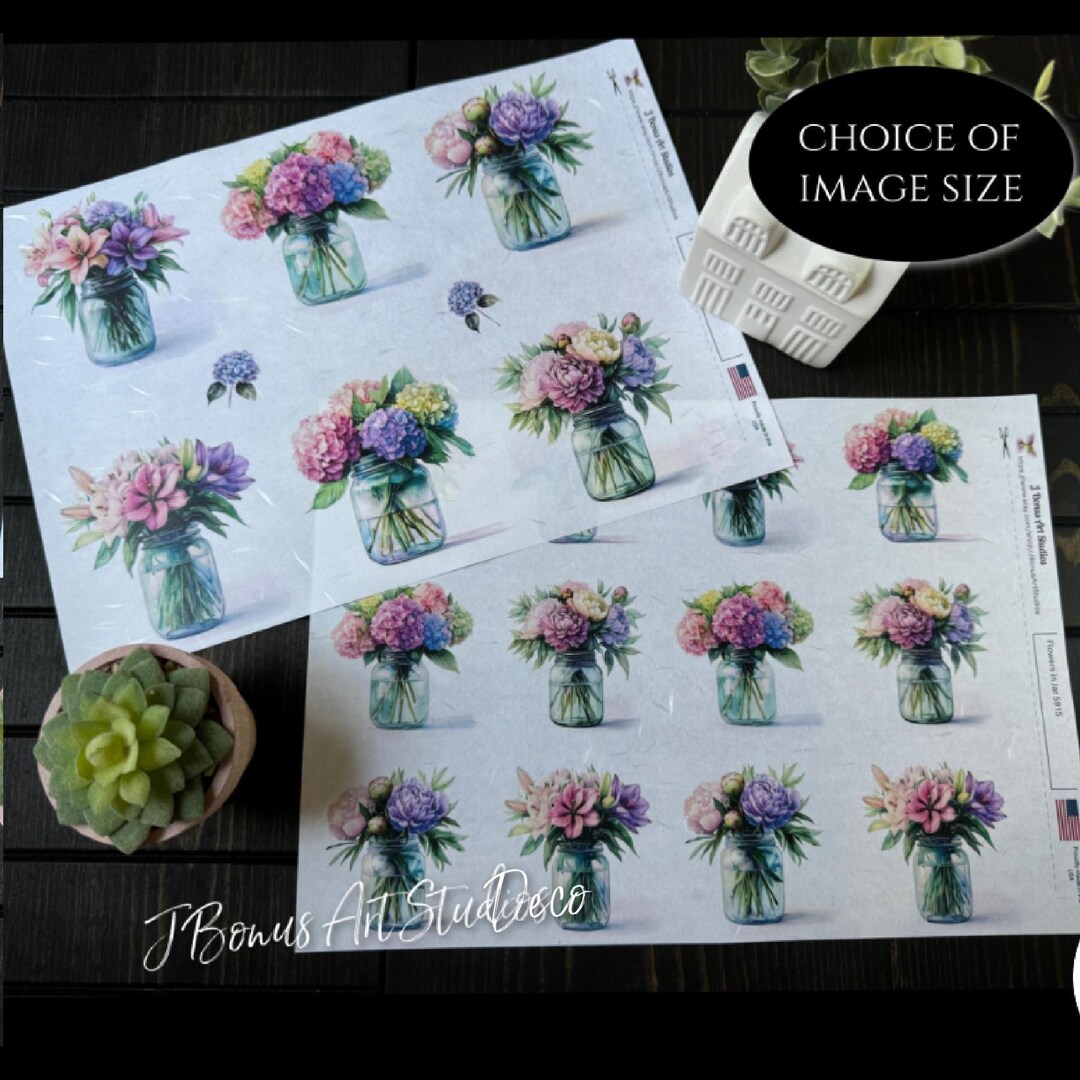 Flowers in Jar Decoupage A4 Rice Paper, Small DIY Craft Project ...