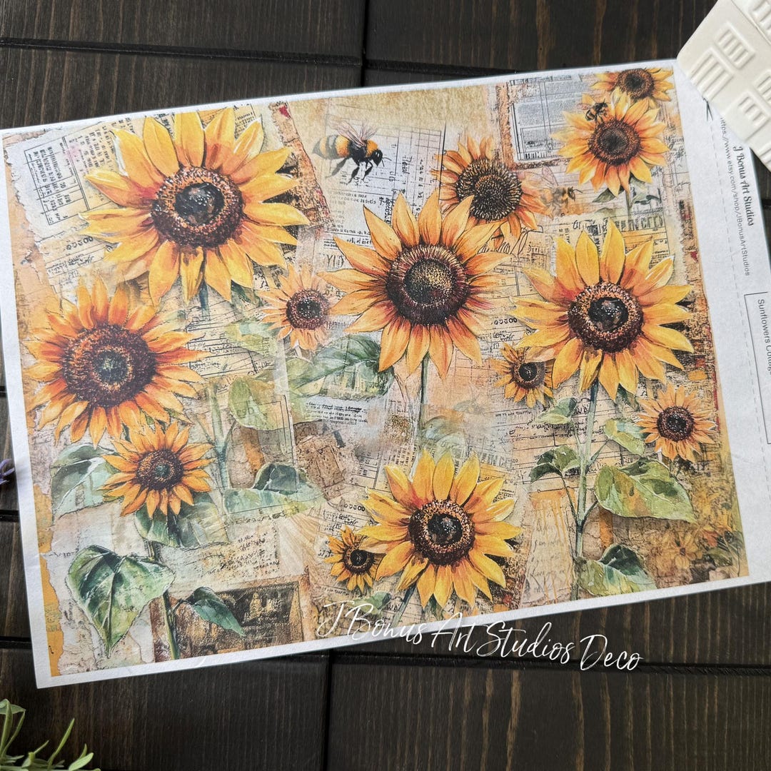 Sunflower Decoupage A4 Rice Paper, Small DIY Craft Project, Ephemera ...