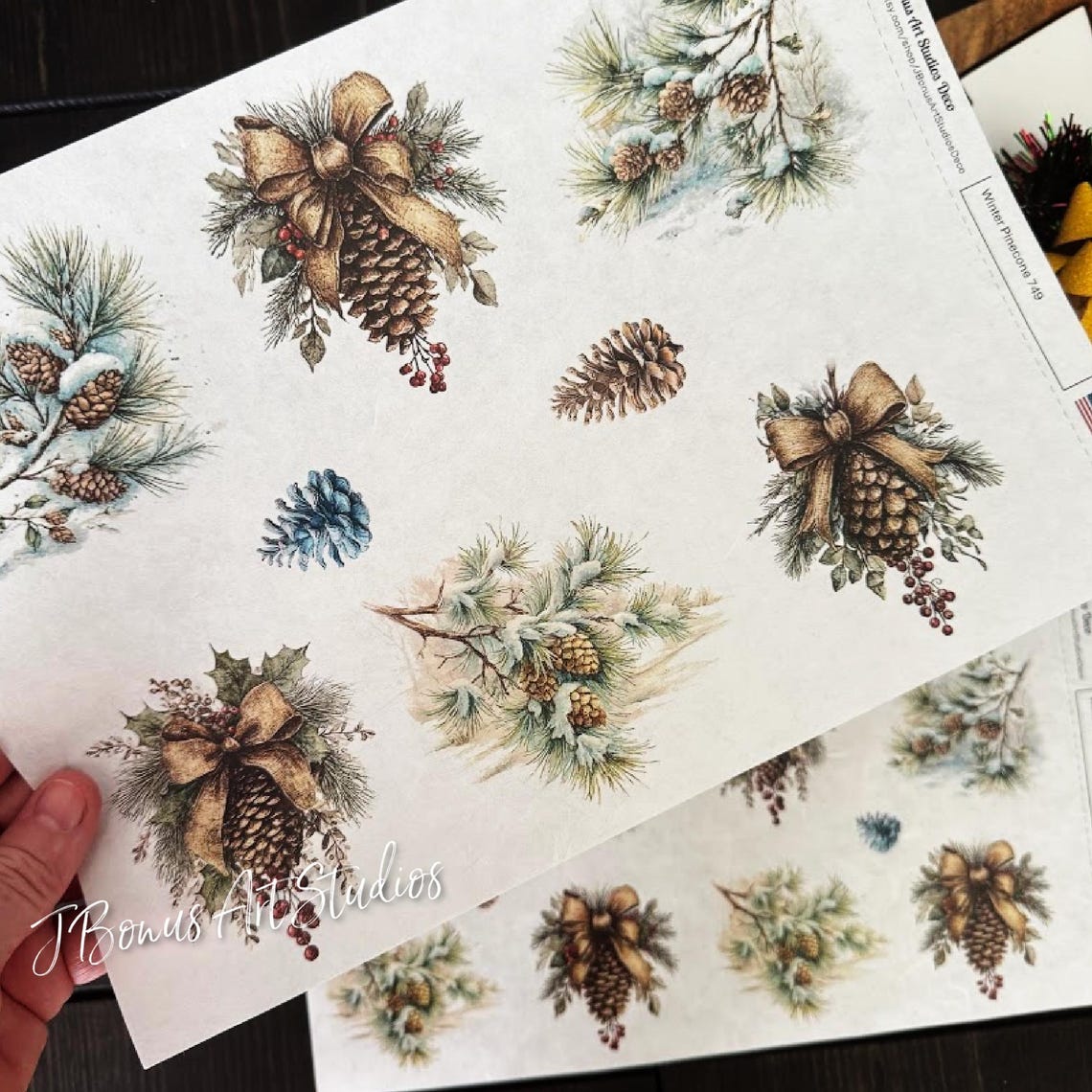 Pinecone Decoupage Paper, Winter Woods A4 Rice Paper Small Craft ...