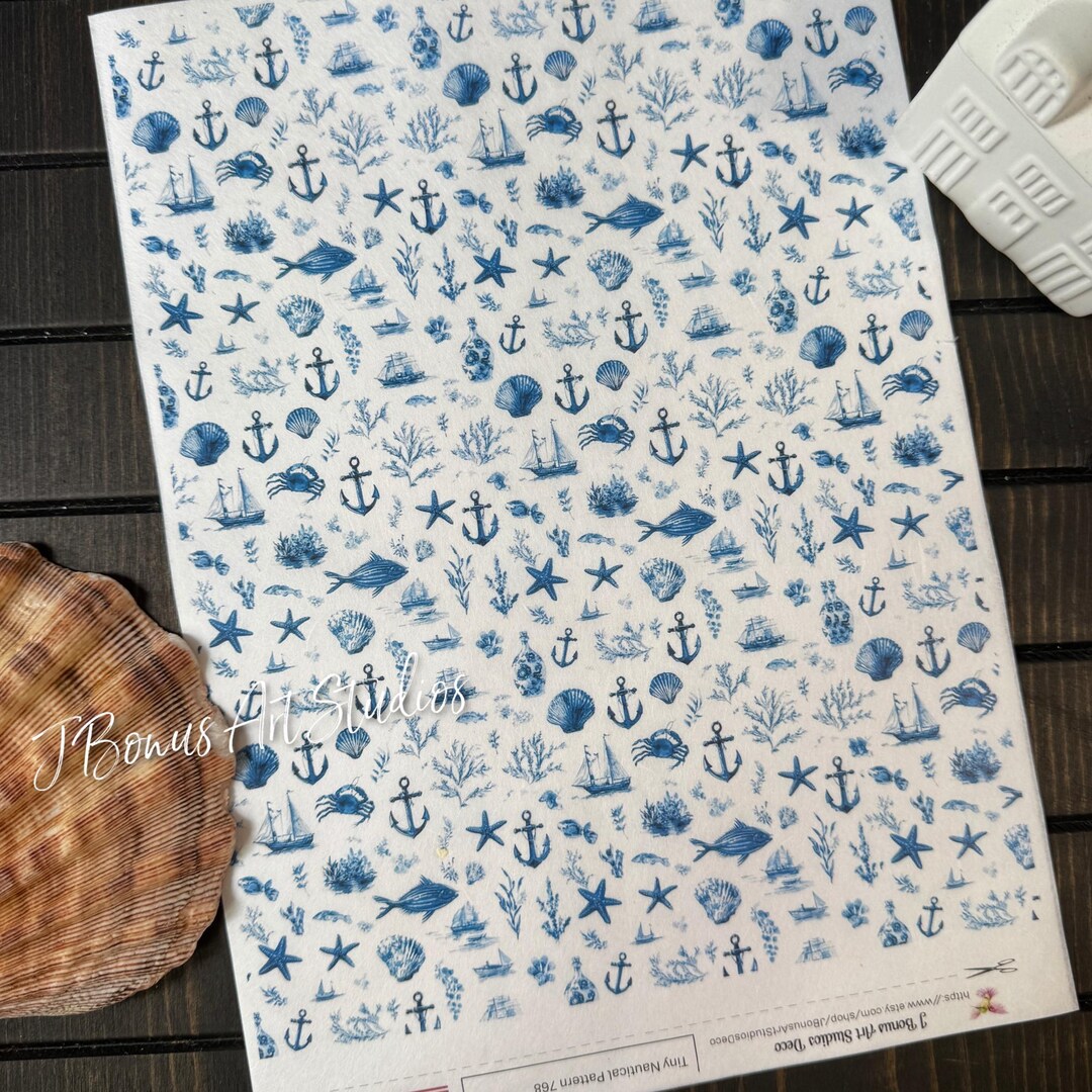 Tiny Nautical Decoupage Paper, Blue Print A4 Rice Paper for Small Craft ...