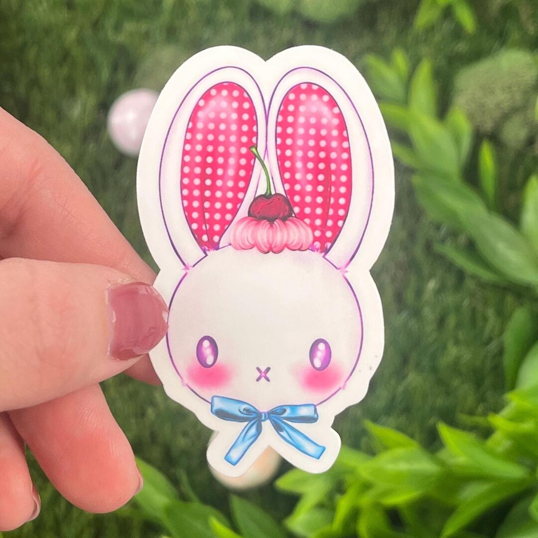 Kawaii Bunny Dessert Sticker – Cute Whip Cream & Cherry Bunny | Animal ...