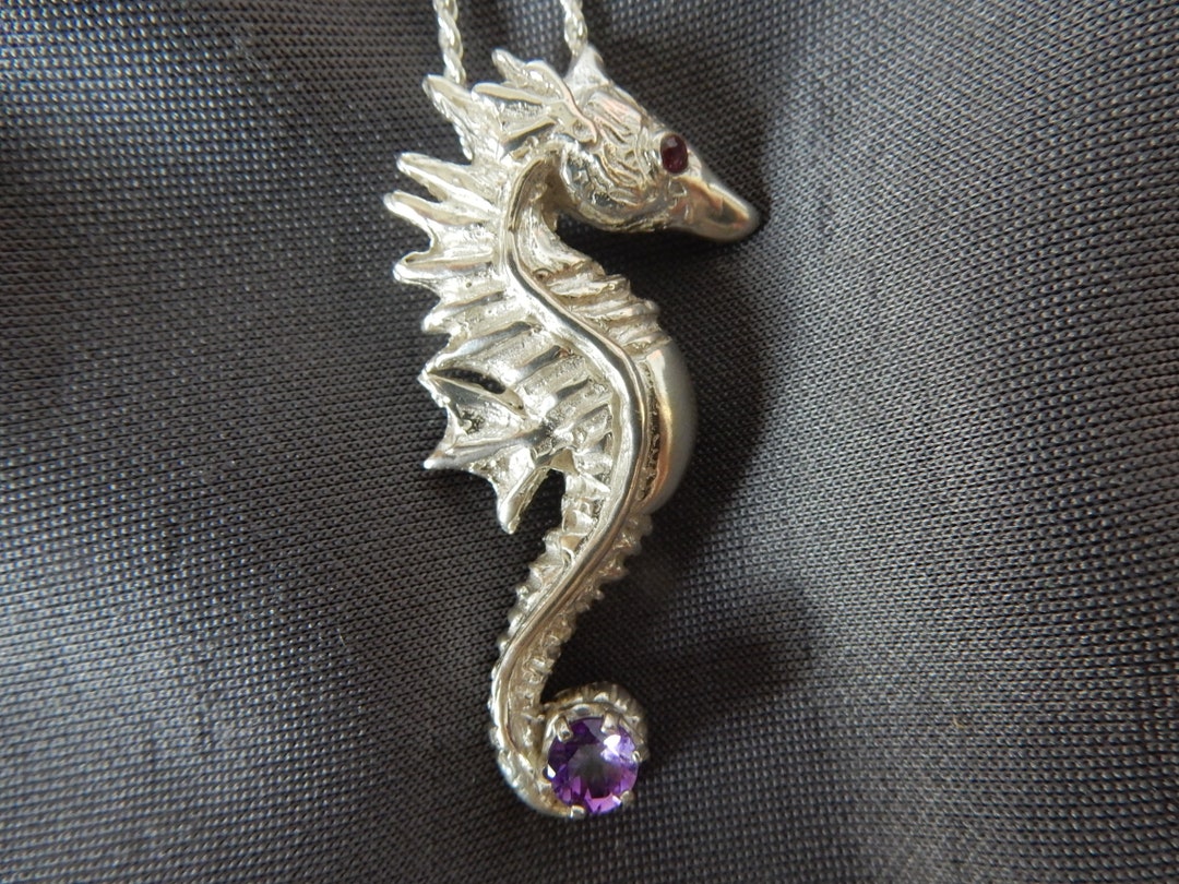 Seahorse Pendant With Ruby Eye and Amethyst Tail - Etsy