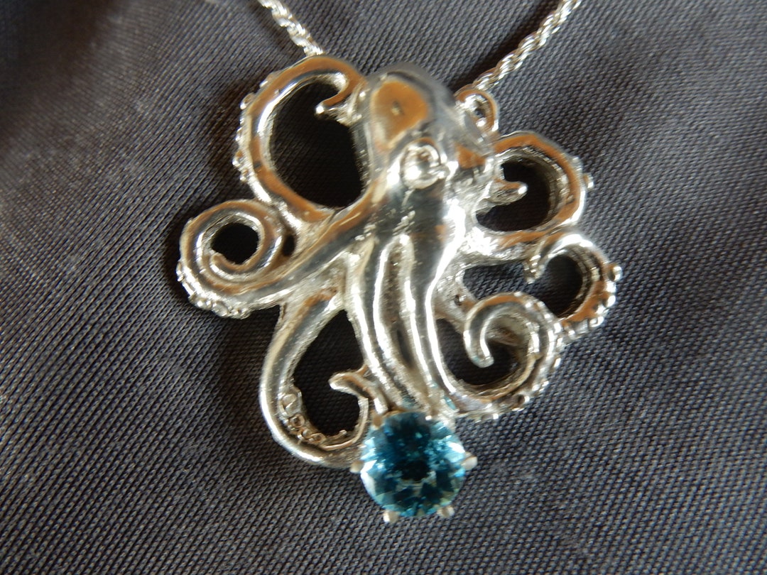 Octopus Pendant With Blue Topaz - Etsy