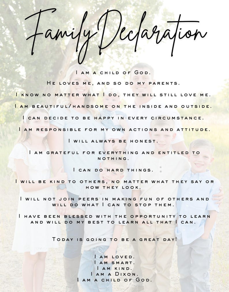 Declaracion De La Familia Para Los Valores Inculcados En Los Niños Y ...