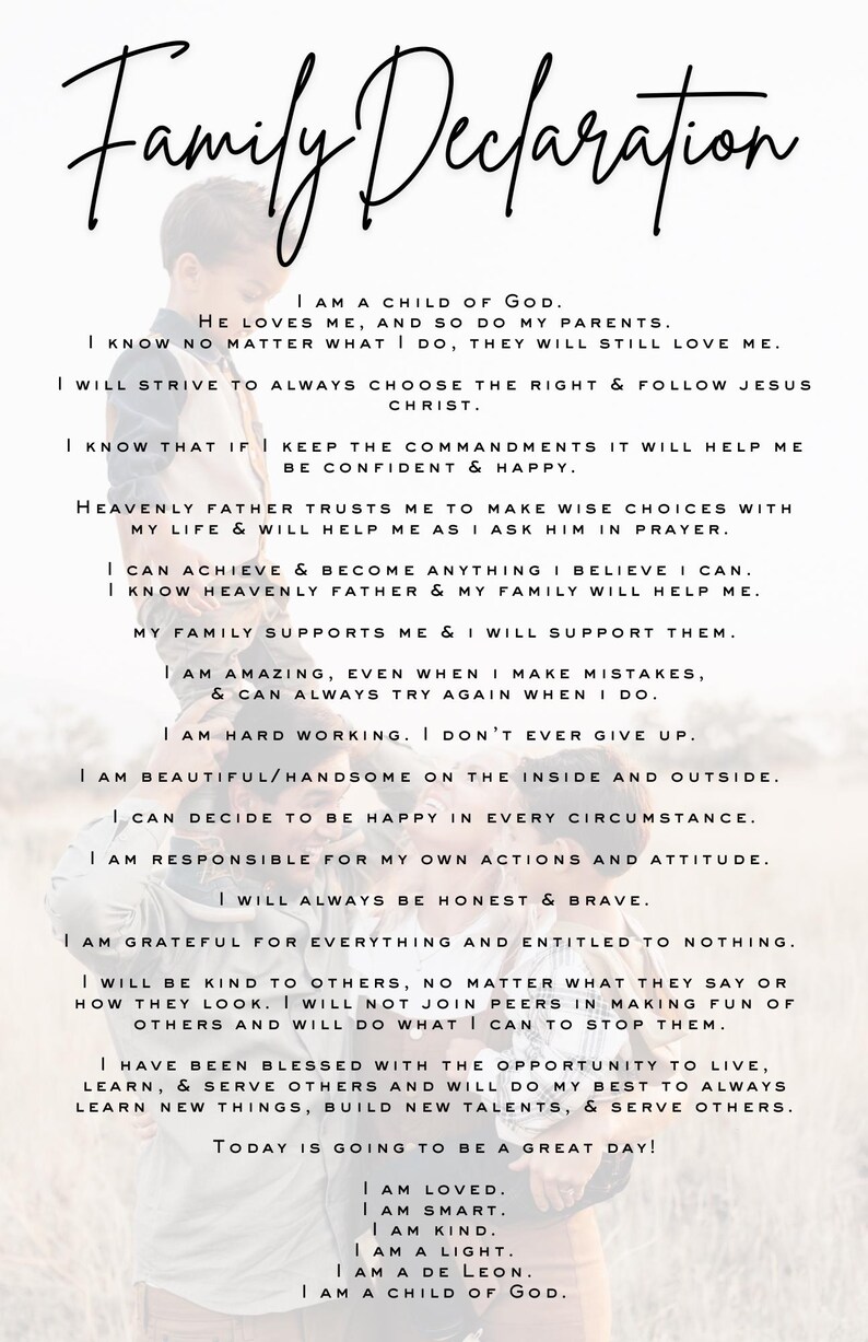 Declaracion De La Familia Para Los Valores Inculcados En Los Niños Y ...