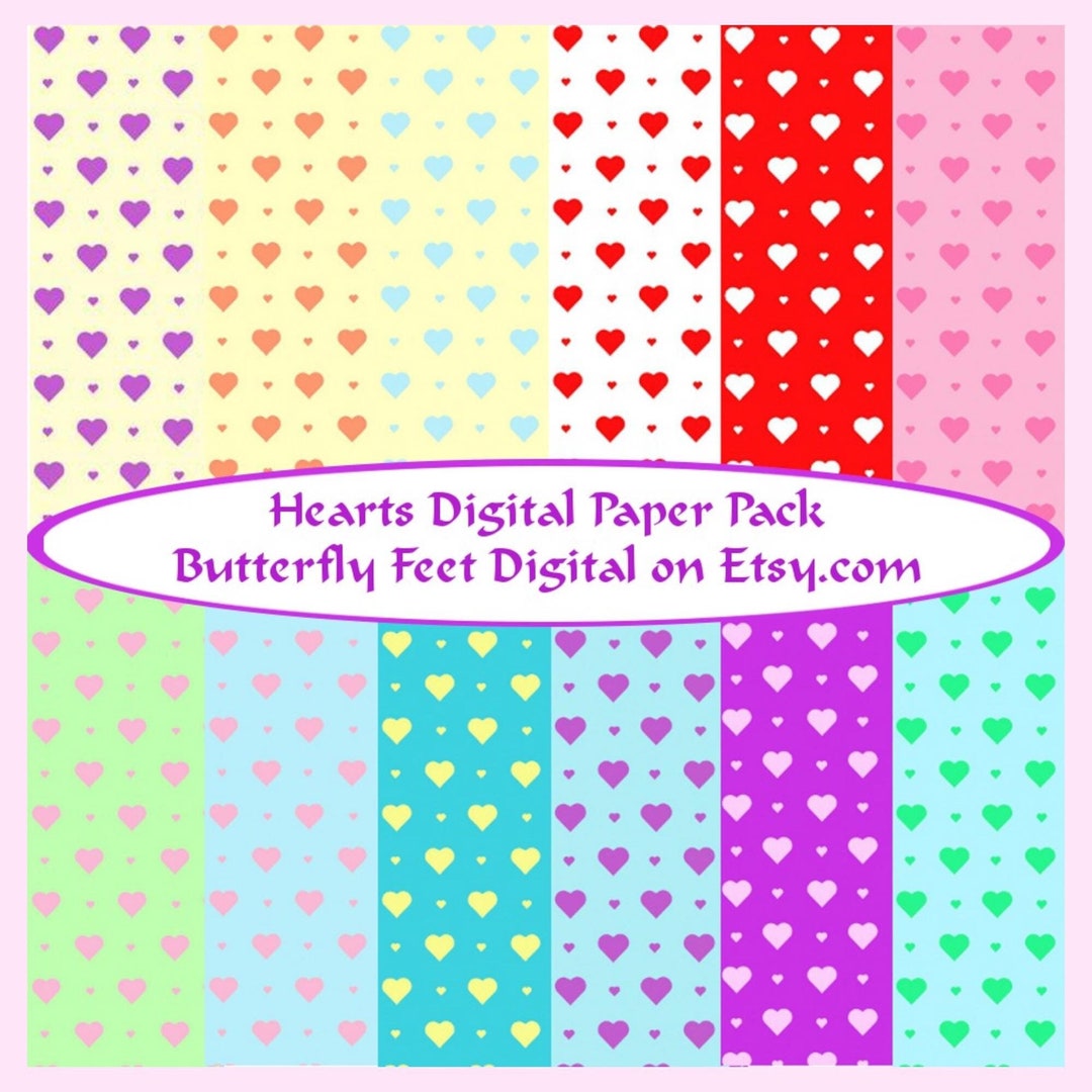 Hearts Digital Paper Pack Valentines Card Making Scrapbooking 12 ...