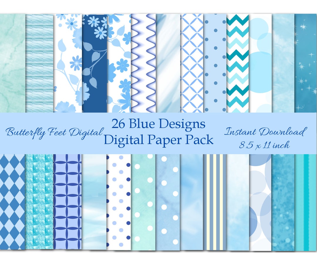 Blue Digital Paper Pack 8.5 X 11 Letter Size 26 Printable Background ...