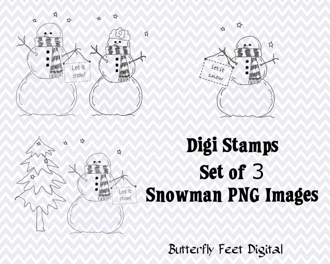 Christmas Snowman PNG Clipart Printable Digi Stamps Card - Etsy