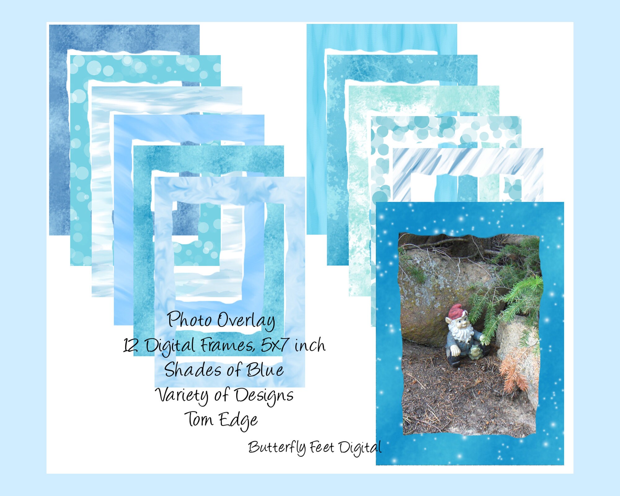 Clipart Frames PNG Blue 5x7 Torn Edge Frames Borders Blue Photo Overlay ...