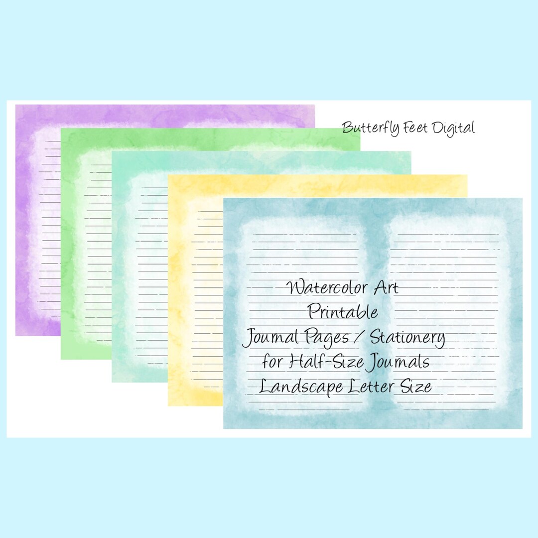 Printable Journal Pages Stationery Lined Writing Paper Diary Watercolor ...