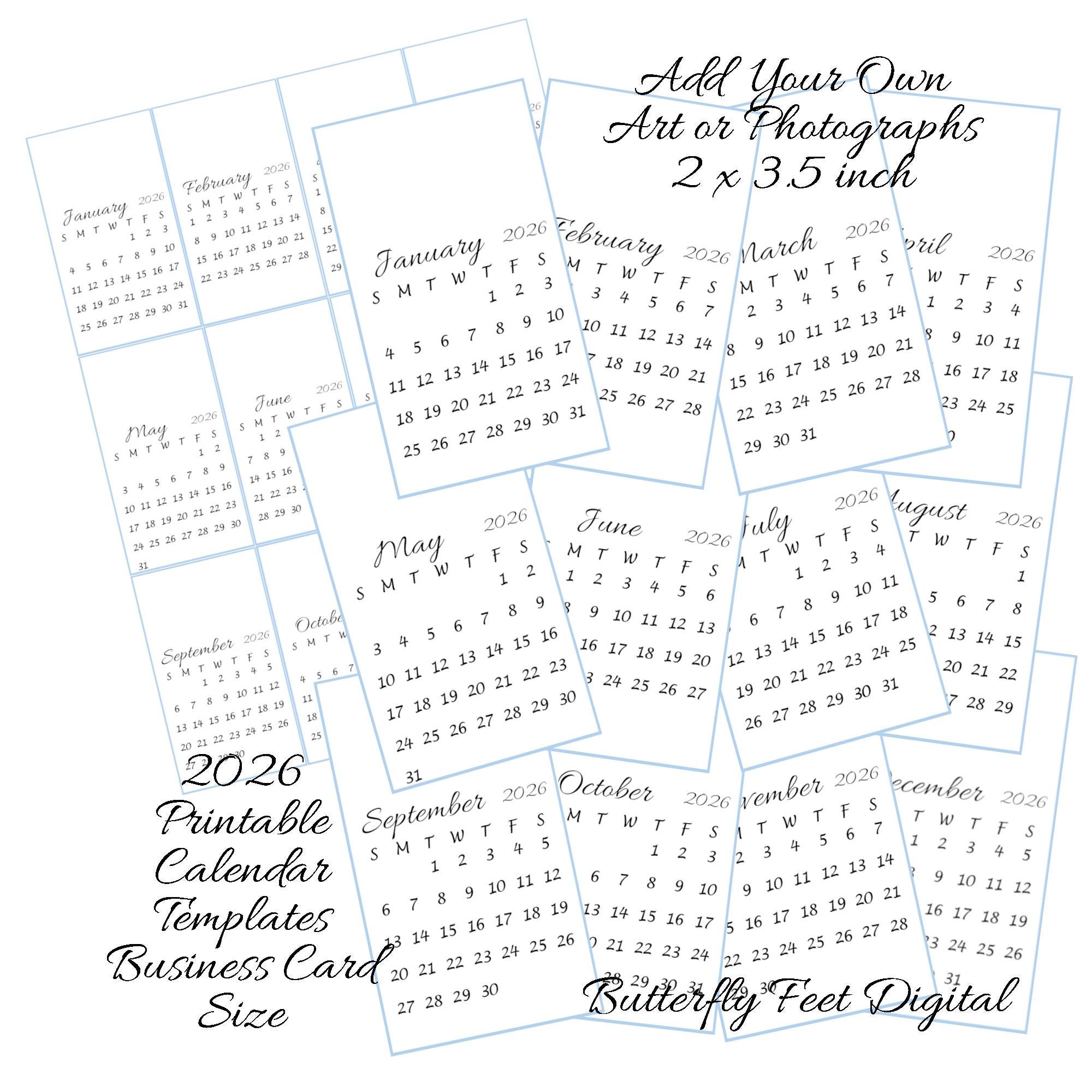 Printable 2026 Mini Calendar Templates Business Card Size 2x3.5 Inch ...