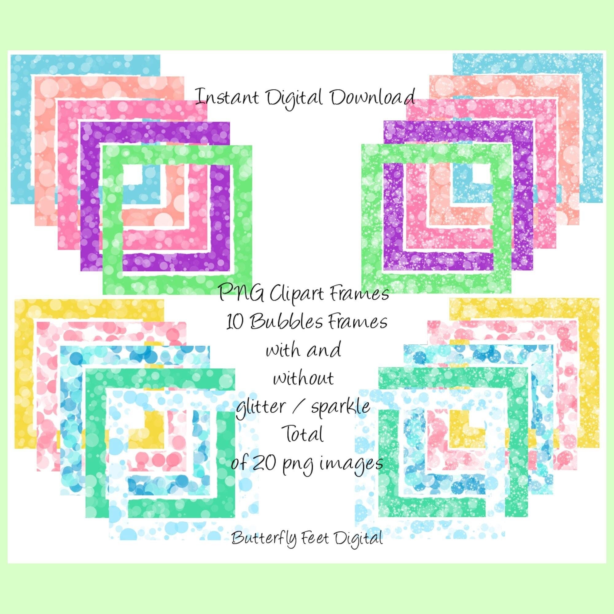 Clipart Frames PNG Photo Overlay Border Bubbles, Glitter 5x5 Inch ...