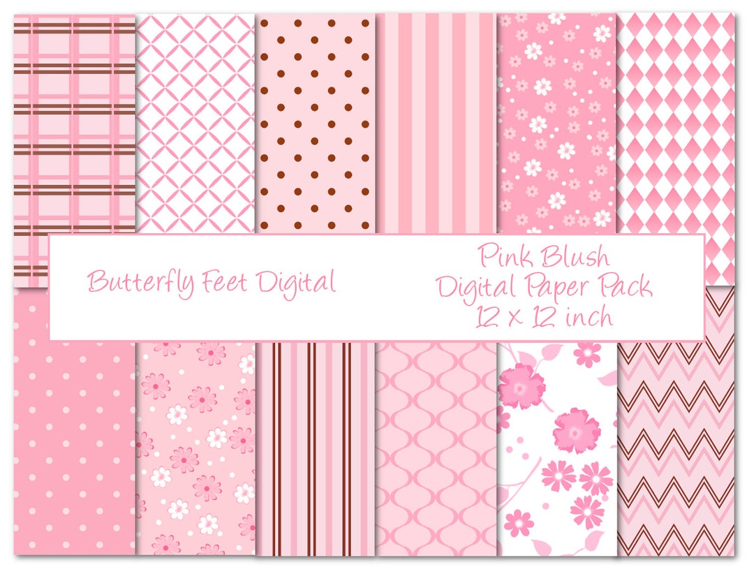 Pink Digital Paper Pack 12 Printable Background Designs Flowers Dots ...