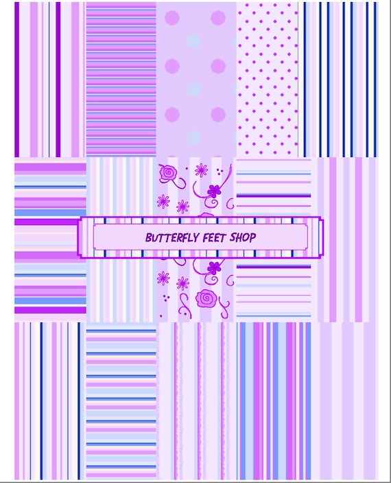 Items similar to Purple Digital Paper, Printable PDF, Stripes, Flowers ...
