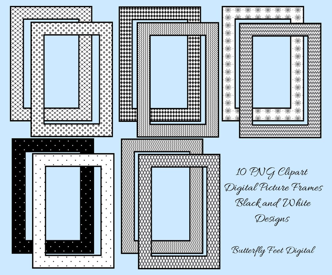 Digital Picture Frames 5x7 PNG Clipart Black and White Photo Overlay ...
