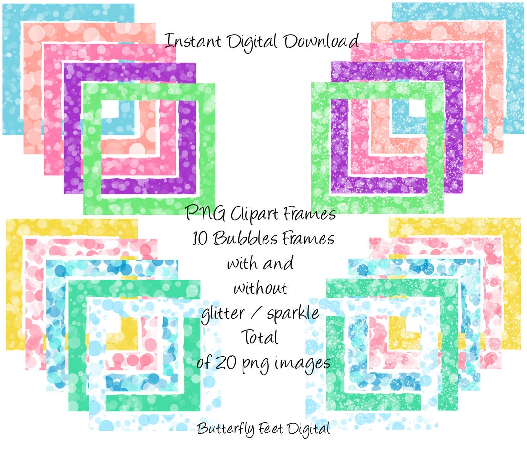 Clipart Frames PNG 5x5 Inch Square Bubbles and Glitter Photo Overlay ...