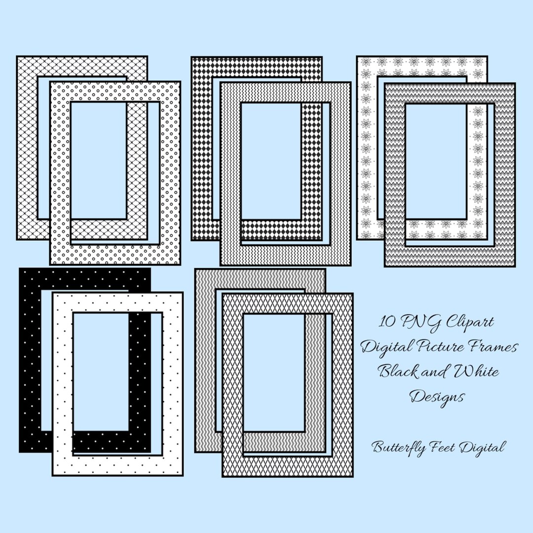 Digital Picture Frames 5x7 PNG Clipart Black and White Photo Overlay ...