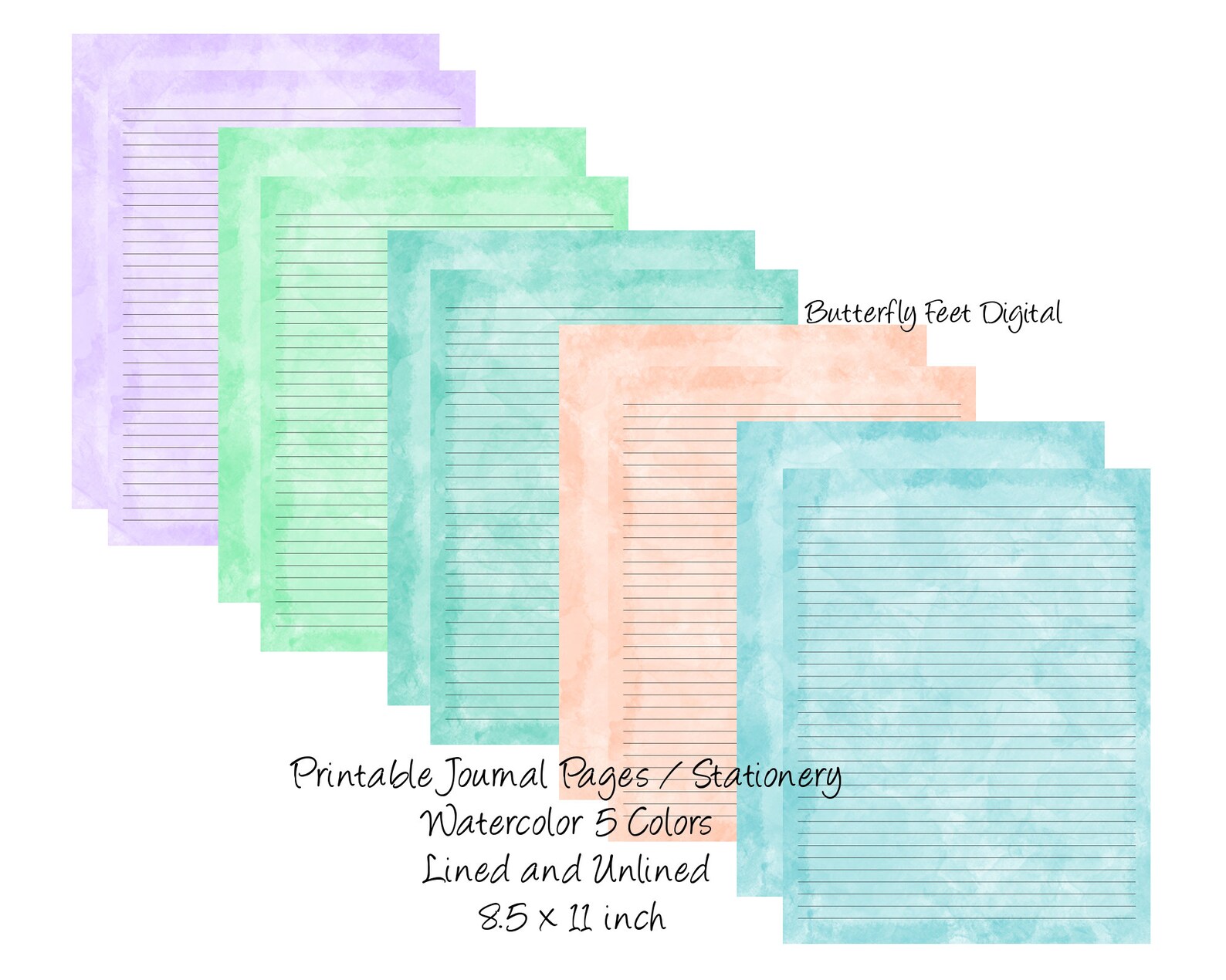 Printable Journal Pages Stationery Watercolor Lined Writing Paper and ...