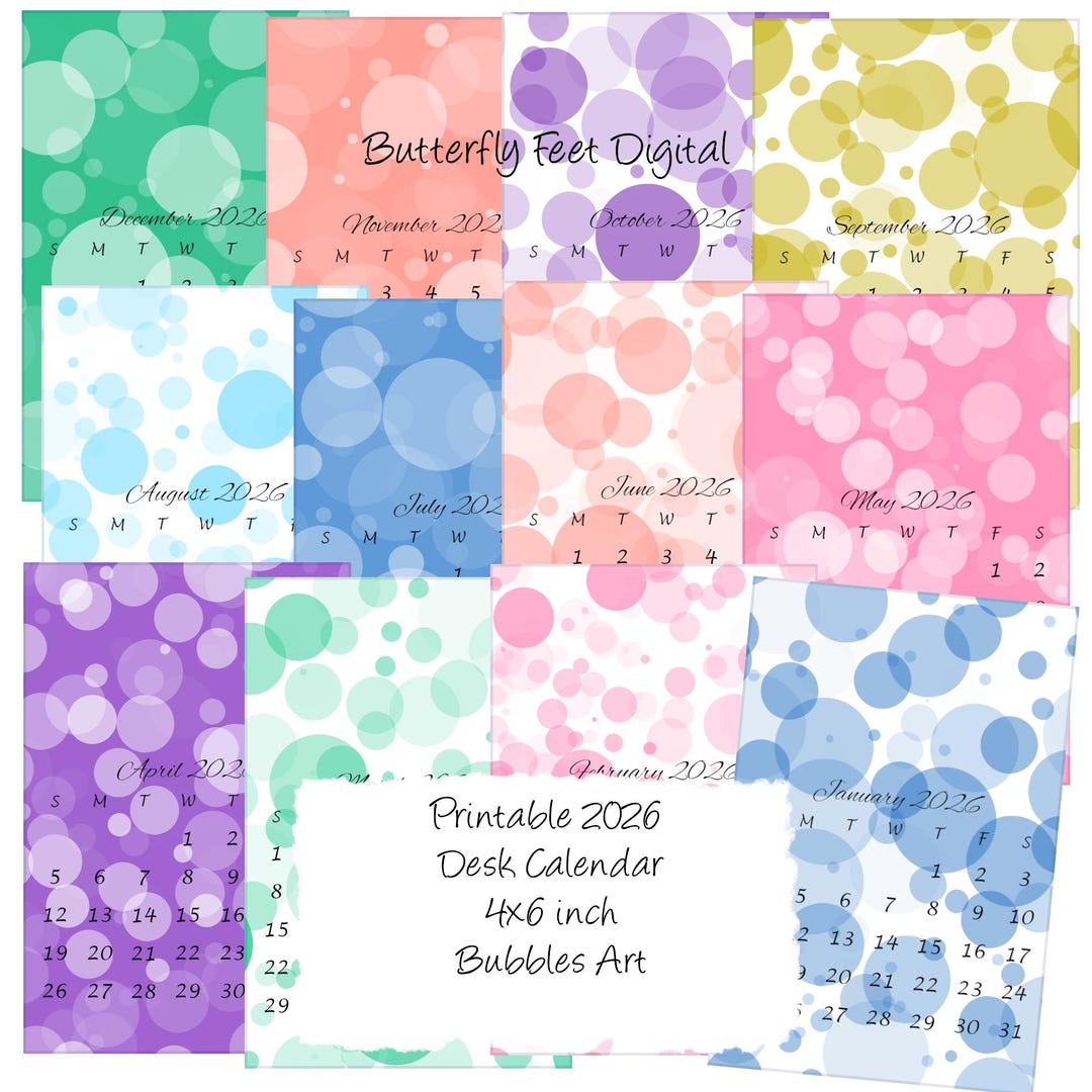 2026 Printable Mini Desk Calendar 4 X 6 Inch Bubbles Art Digital ...