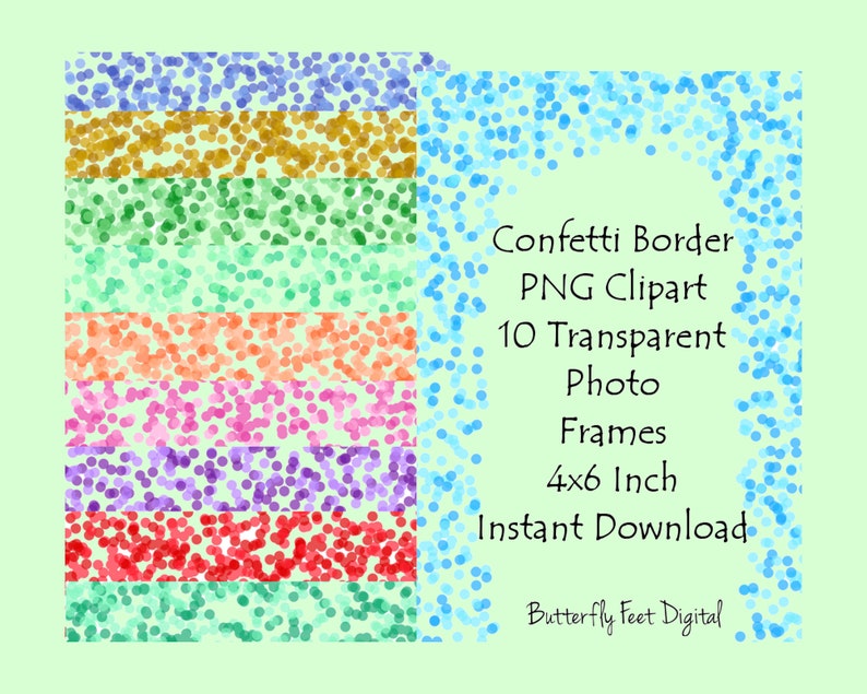 Confetti Sprinkles Clipart PNG Borders Frames 4x6 Photo Overlay Digital ...