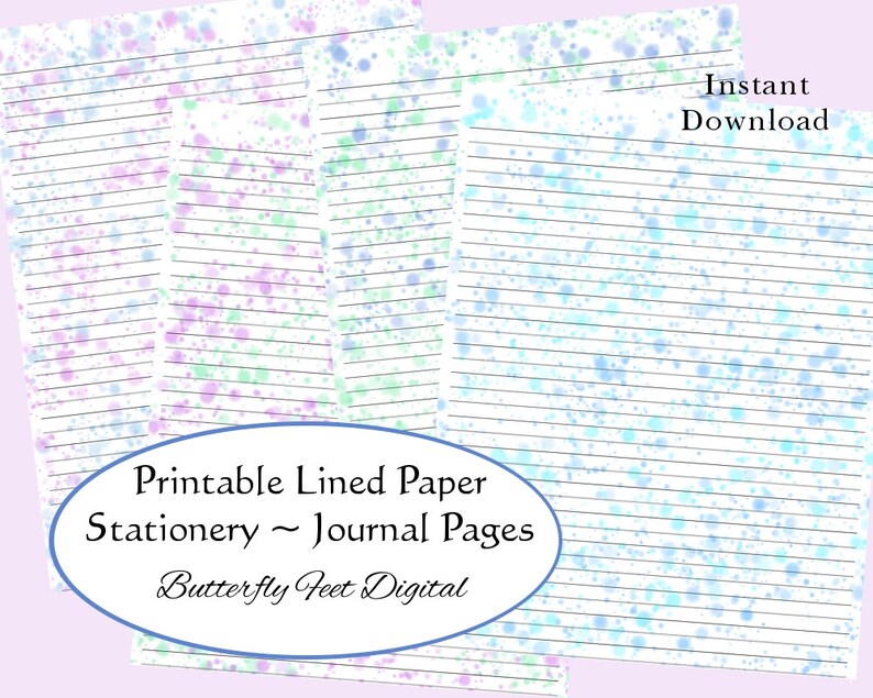 Printable Journal Pages Stationery Lined Writing Paper Watercolor Paint ...