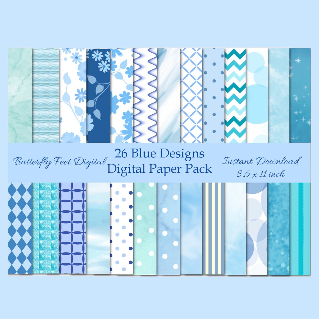 Blue Digital Paper Pack 8.5 X 11 Letter Size 26 Printable Background ...