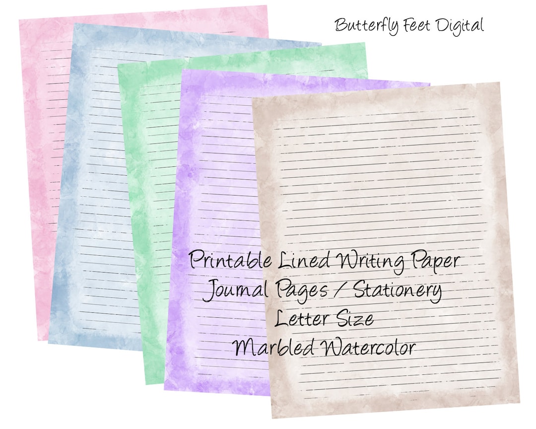 Printable Journal Pages Lined Writing Paper Marbled Watercolor 5 ...