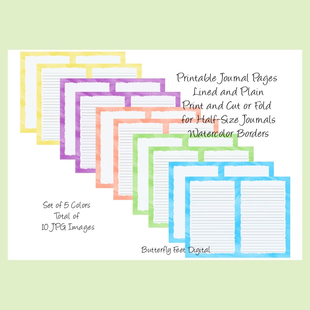 Printable Journal Pages Half-size Watercolor Borders Lined Writing ...