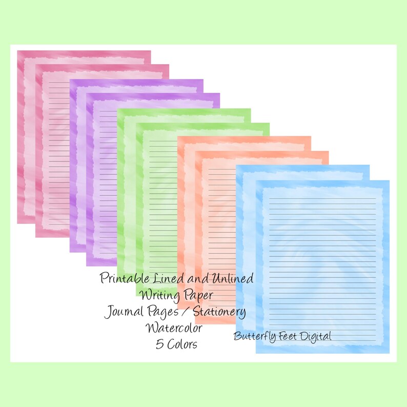 Printable Journal Pages Stationery Watercolor Lined Writing Paper and ...